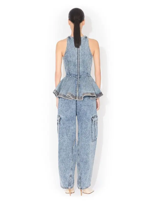 Alaïa Peplum Denim Top - Blue