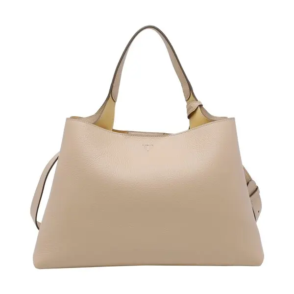 TOD'S Medium Leather Handbag With T Charm - Cream