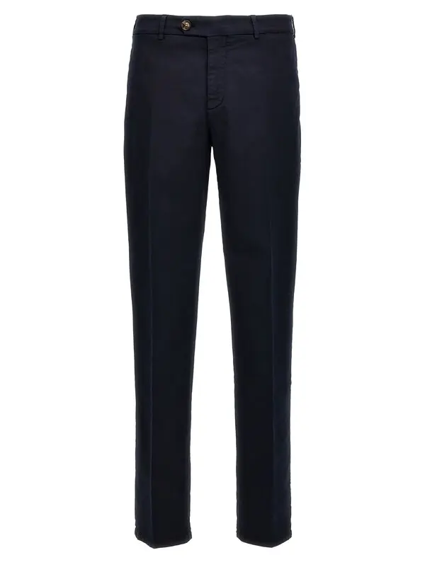 Brunello Cucinelli Flat Front Cotton Blend Trousers - Blue