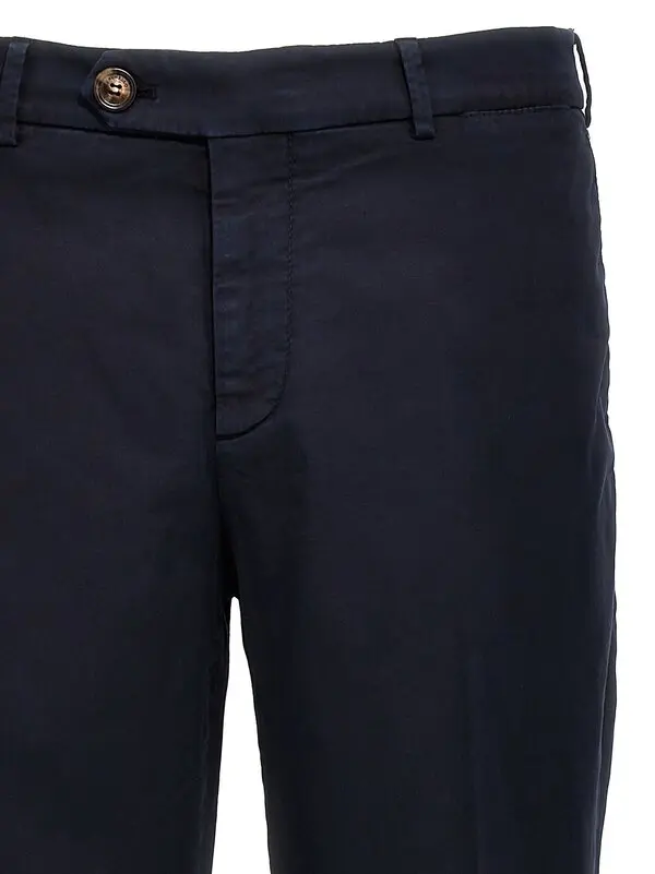 Brunello Cucinelli Flat Front Cotton Blend Trousers - Blue