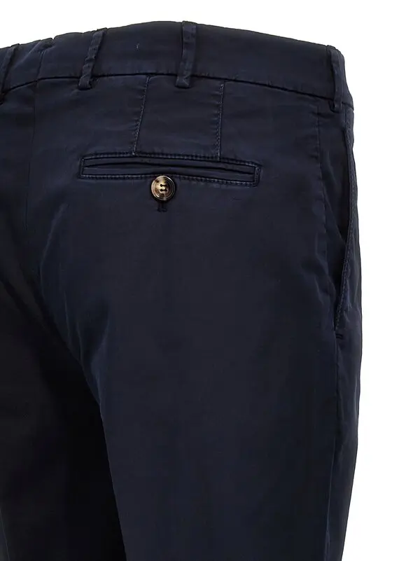 Brunello Cucinelli Flat Front Cotton Blend Trousers - Blue