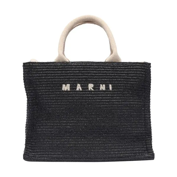 Marni Small Basket Tote Bag With Embroidered Logo - Black