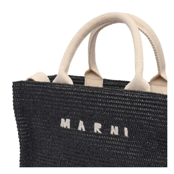 Marni Small Basket Tote Bag With Embroidered Logo - Black