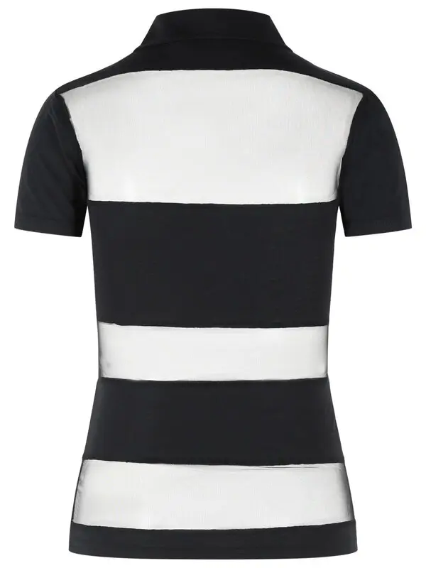 Coperni Striped Cotton Blend Polo Shirt With Mesh Panels - Black