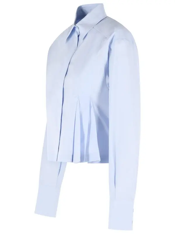 Sportmax Cropped Cotton Poplin Shirt With Asymmetrical Pleats - Blue