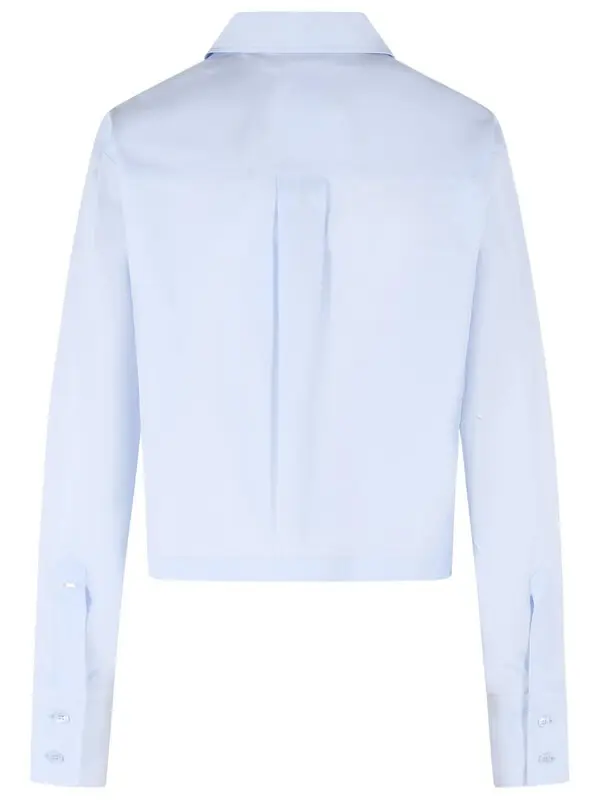 Sportmax Cropped Cotton Poplin Shirt With Asymmetrical Pleats - Blue