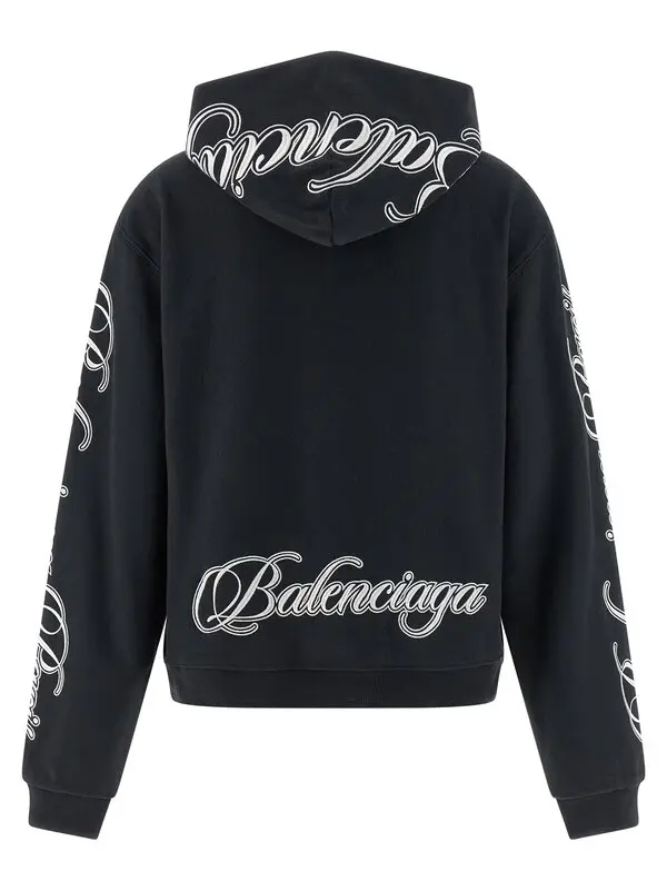 Balenciaga Cursive Embroidery Hoodie - Black