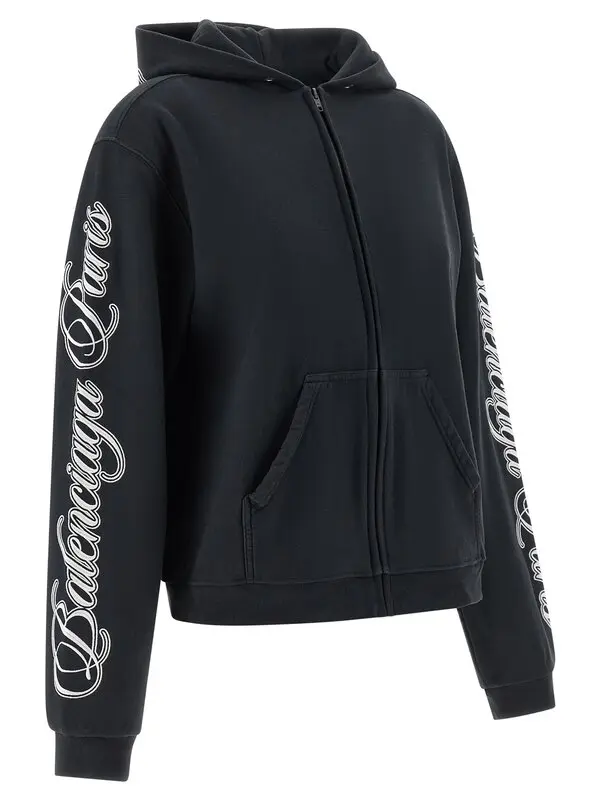 Balenciaga Cursive Embroidery Hoodie - Black