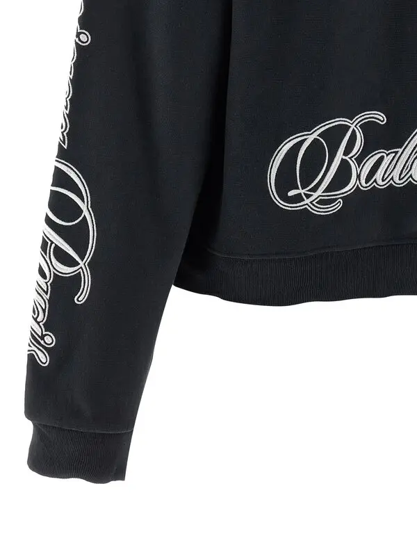 Balenciaga Cursive Embroidery Hoodie - Black