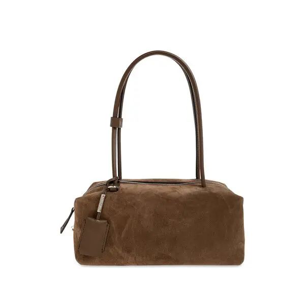 Max Mara Taupe Suede Top Handle Duffle Bag