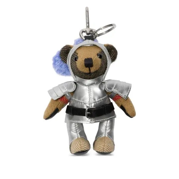 Burberry Grey Check Pattern Knight Teddy Bear Bag Charm - Gray
