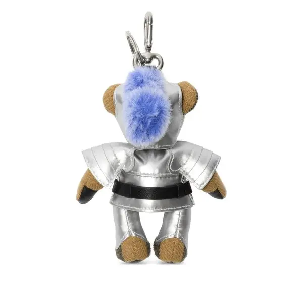 Burberry Grey Check Pattern Knight Teddy Bear Bag Charm - Gray