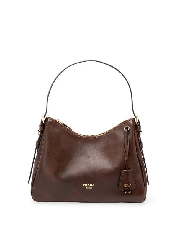Prada Leather Shoulder Bag With Logo Detail