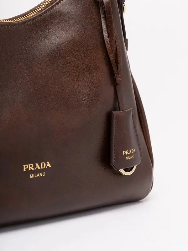Prada Leather Shoulder Bag With Logo Detail