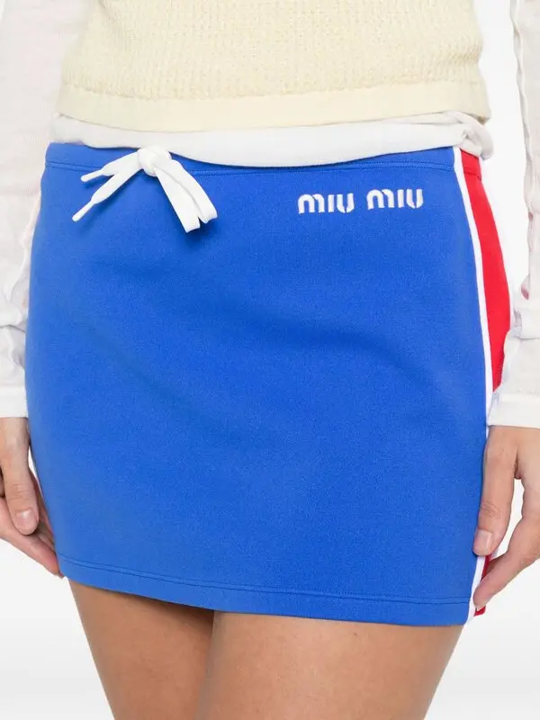 Miu Miu Nylon Mini Skirt With Side Stripe And Logo Motif