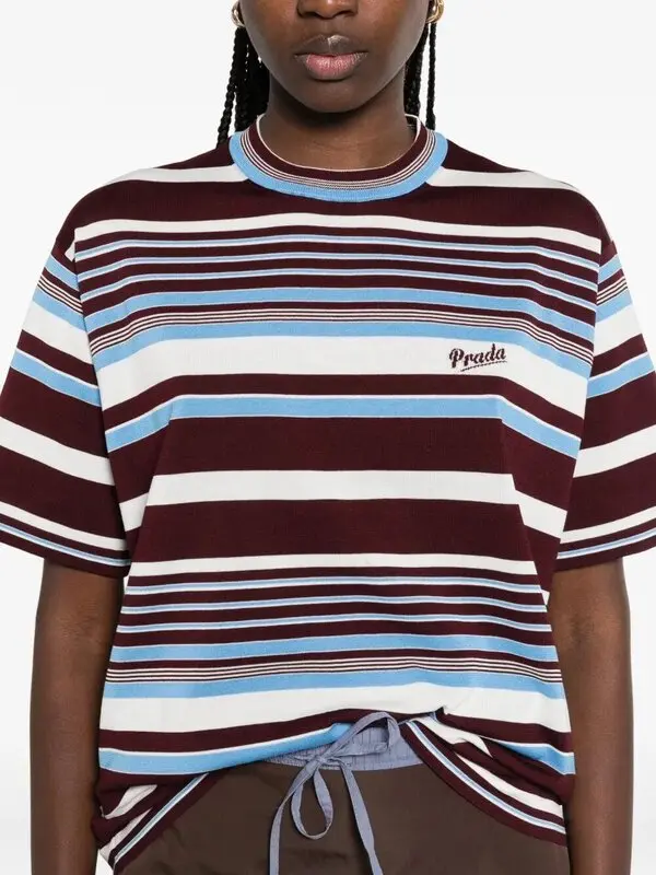 Prada Striped Cotton Round Neck Sweater