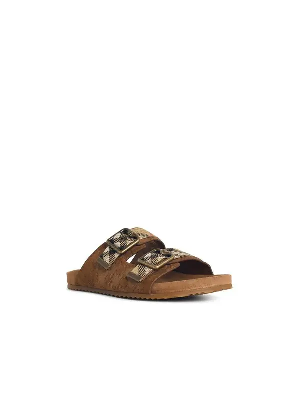 Burberry Suede Slipper With Embossed Check Pattern - Brown