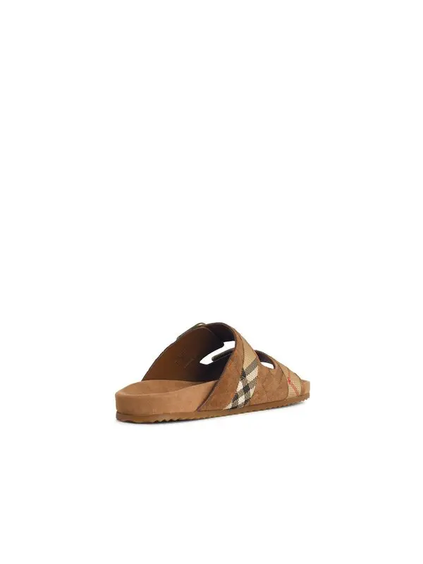 Burberry Suede Slipper With Embossed Check Pattern - Brown