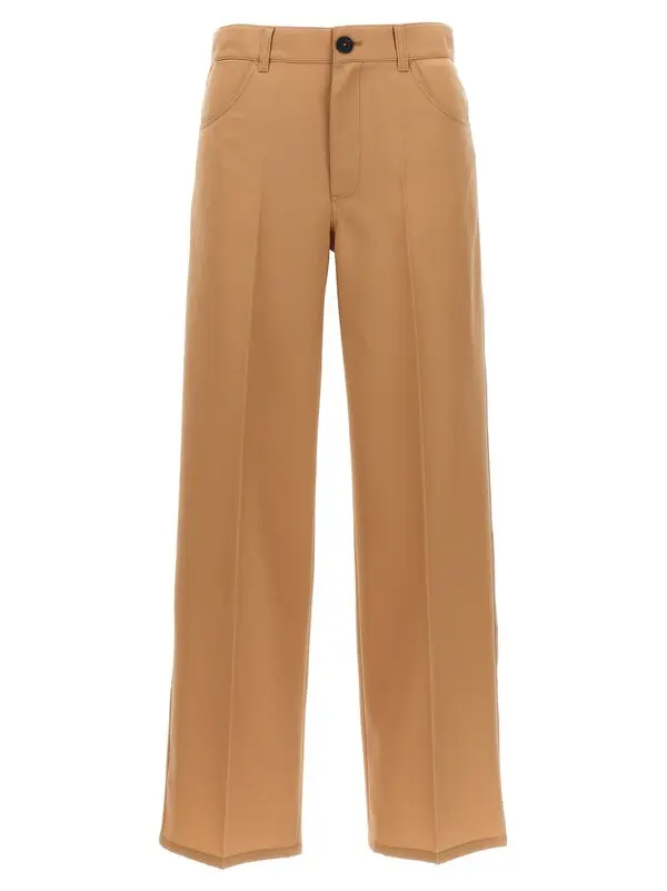 JIL SANDER Wool Gabardine Loose Leg Pants - Cream