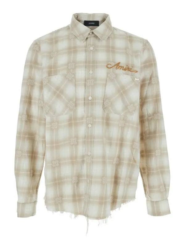 Amiri Beige Shirt With Check Pattern And Lettering Logo On Front And Backin Flannel