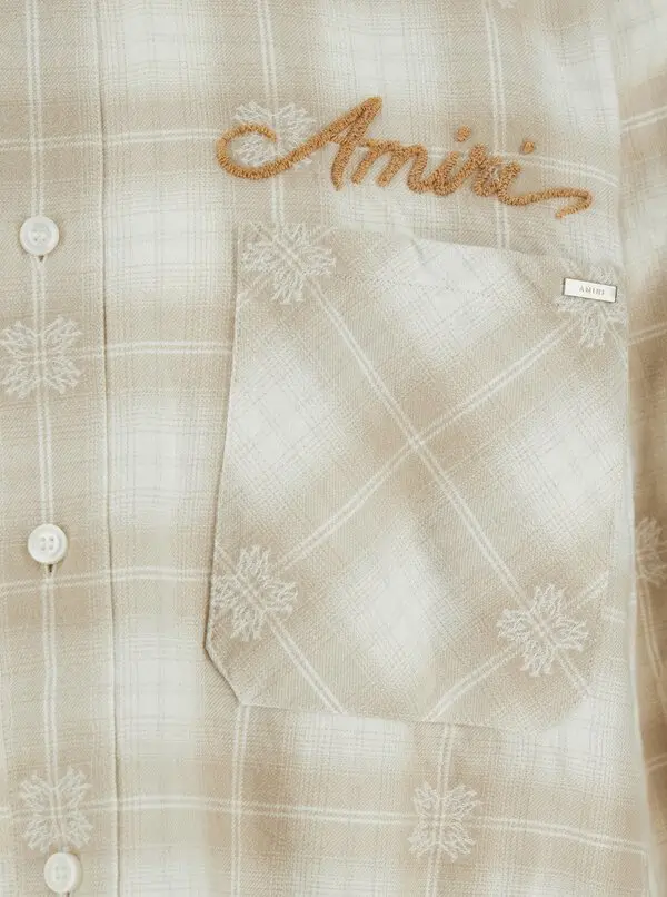 Amiri Beige Shirt With Check Pattern And Lettering Logo On Front And Backin Flannel