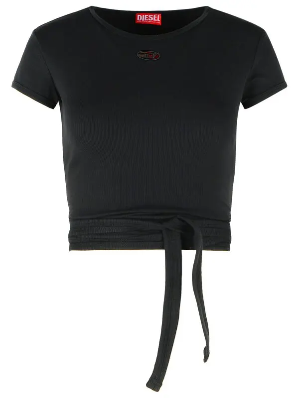 DIESEL® Bunny" Ribbed Cotton T-shirt With Tonal Logo And Side Laces - Black