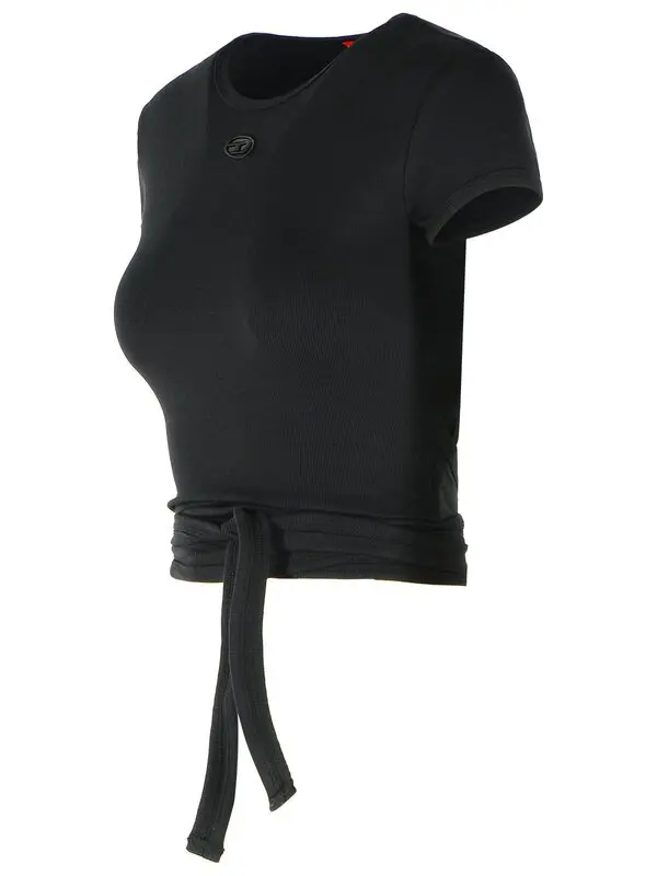DIESEL® Bunny" Ribbed Cotton T-shirt With Tonal Logo And Side Laces - Black