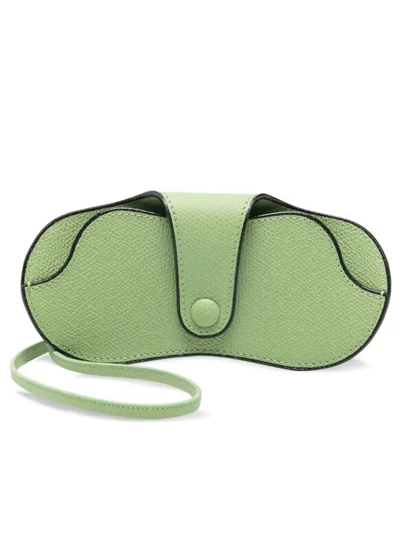 VALEXTRA Green Grained Leather Sunglass Case With Silver-tone Hardware - Multicolor