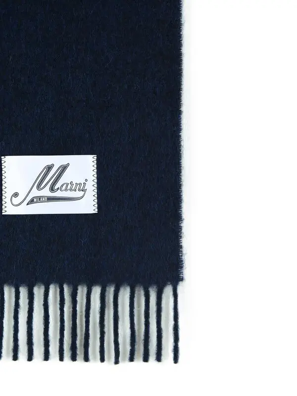 Marni Dark Brushed Alpaca Blend Scarf - Blue