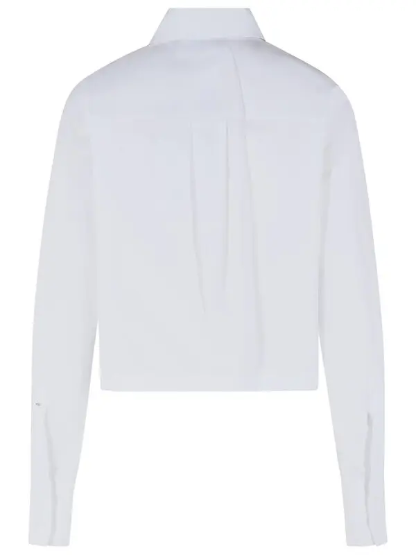 Sportmax Cropped Cotton Poplin Shirt With Asymmetrical Pleats - White