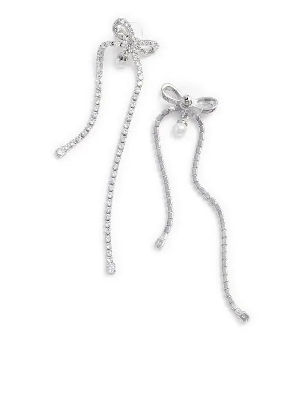 SELF-PORTRAIT Crystal And Pearl Bow Dangle Earrings