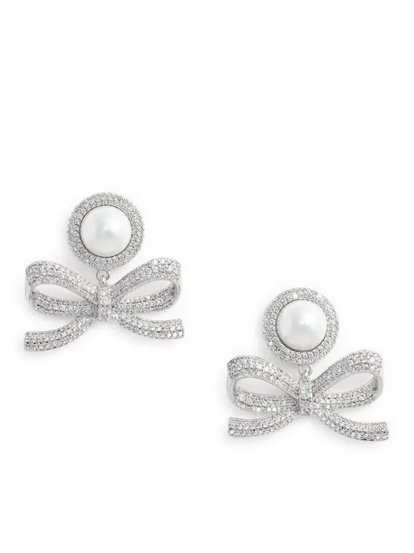 SELF-PORTRAIT Pearl Bow Dangle Earrings - Silver
