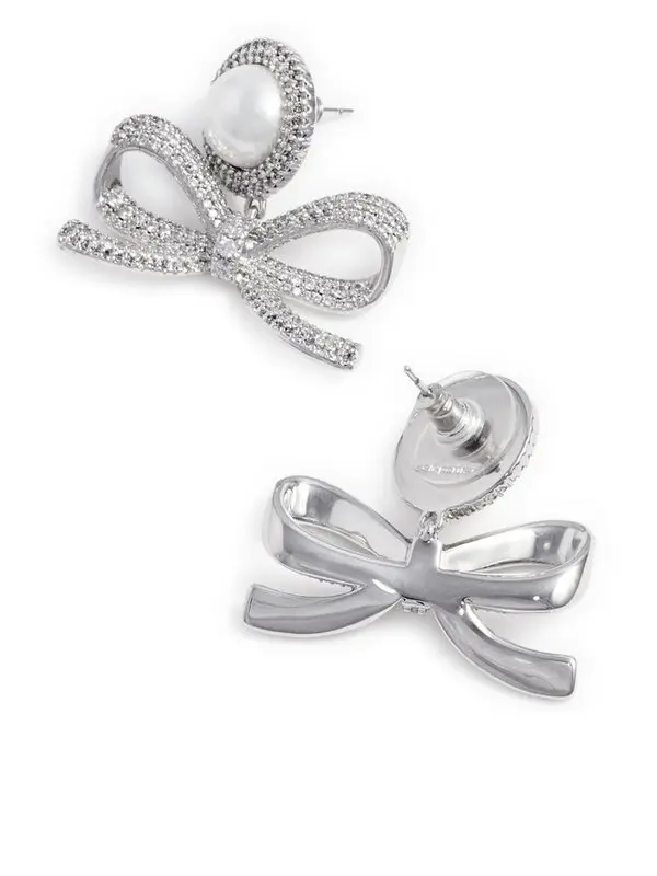 SELF-PORTRAIT Crystal And Faux Pearl Bow Dangle Earrings