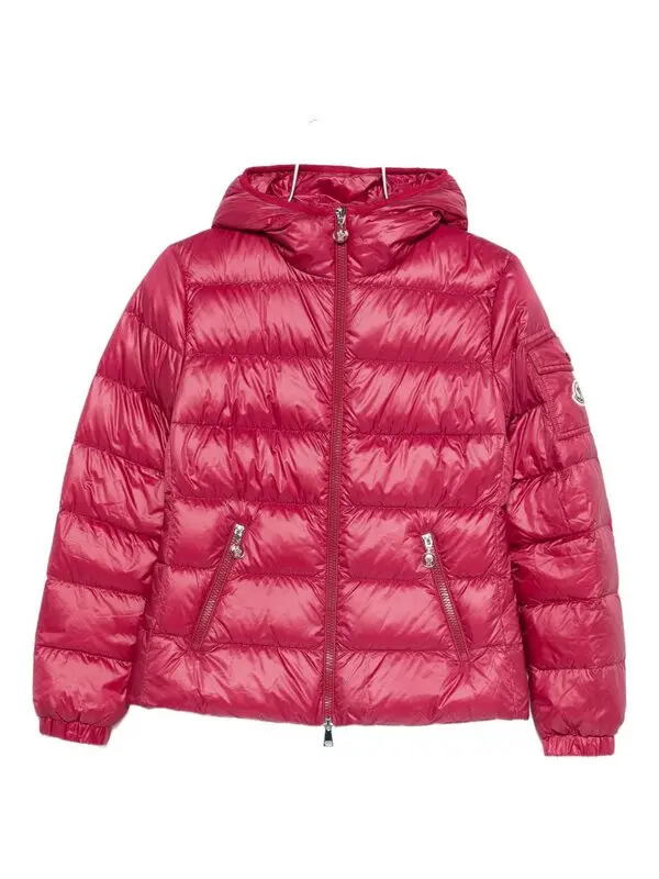 Moncler Short Down Jacket With Hood And Logo Patch - Multicolor