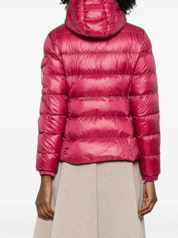 Moncler Short Down Jacket With Hood And Logo Patch - Multicolor