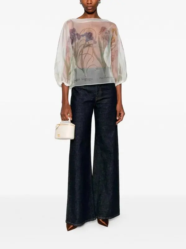 Alberta Ferretti Sheer Organza Shirt With Floral Print