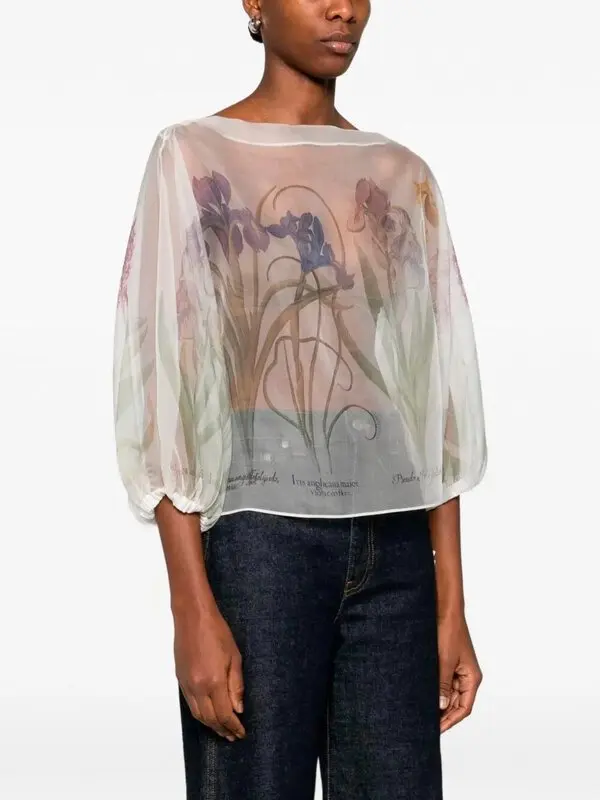 Alberta Ferretti Sheer Organza Shirt With Floral Print