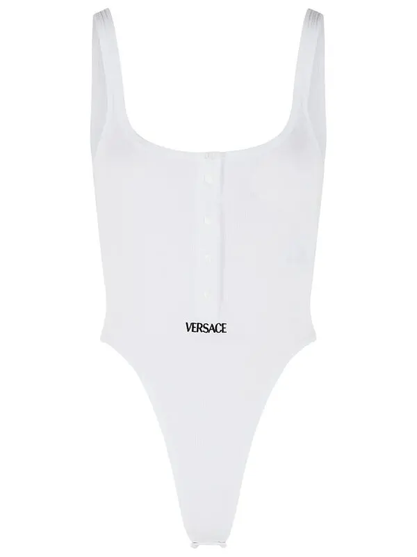 Versace Stretch Cotton Bodysuit With Embroidered Logo
