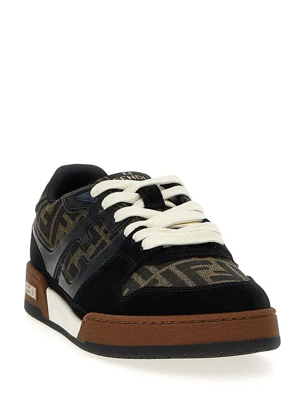 Fendi Match Calfskin Leather And Suede Lace-up Sneakers - Multicolor