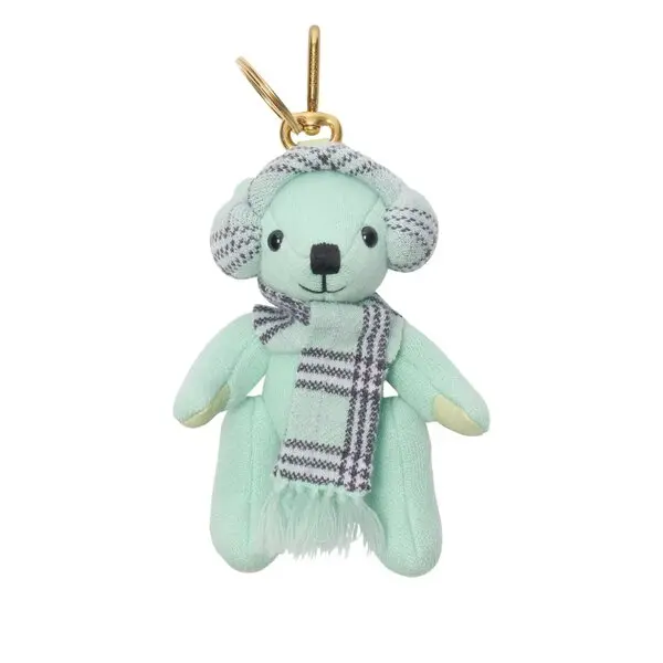 Burberry Seafoam Checked Scarf Keyring With Moveable Arms And Legs - Green