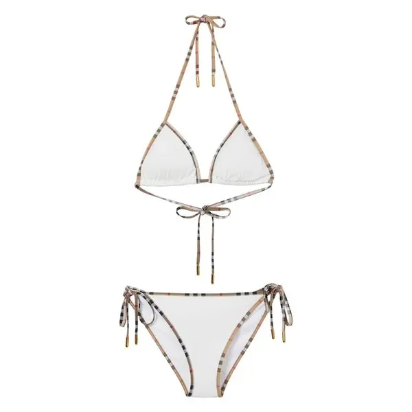 Burberry Two-piece Bikini With Vintage Check Trim - White