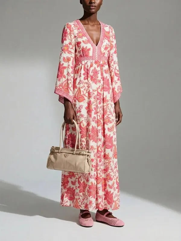 Etro Maxi Empire Dress With Deep V-neck