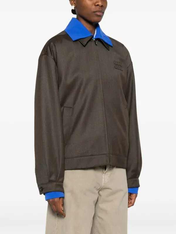 Miu Miu Nylon Blouson Jacket With Logo Embroidery