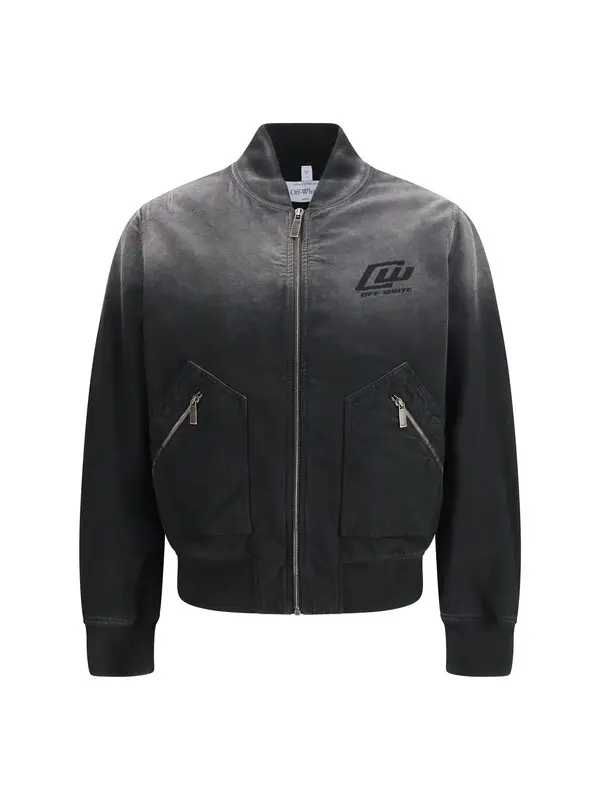 Off-White Washed Denim Bomber Jacket With Logo Detail