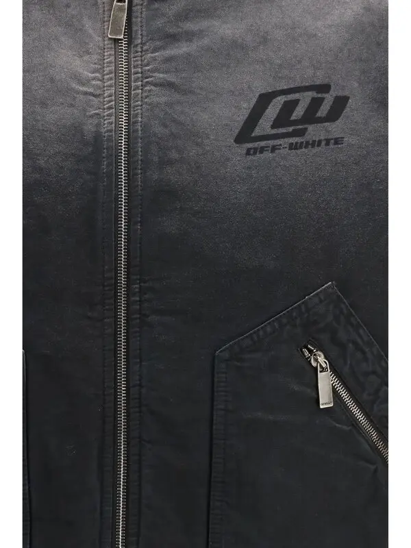 Off-White Washed Denim Bomber Jacket With Logo Detail