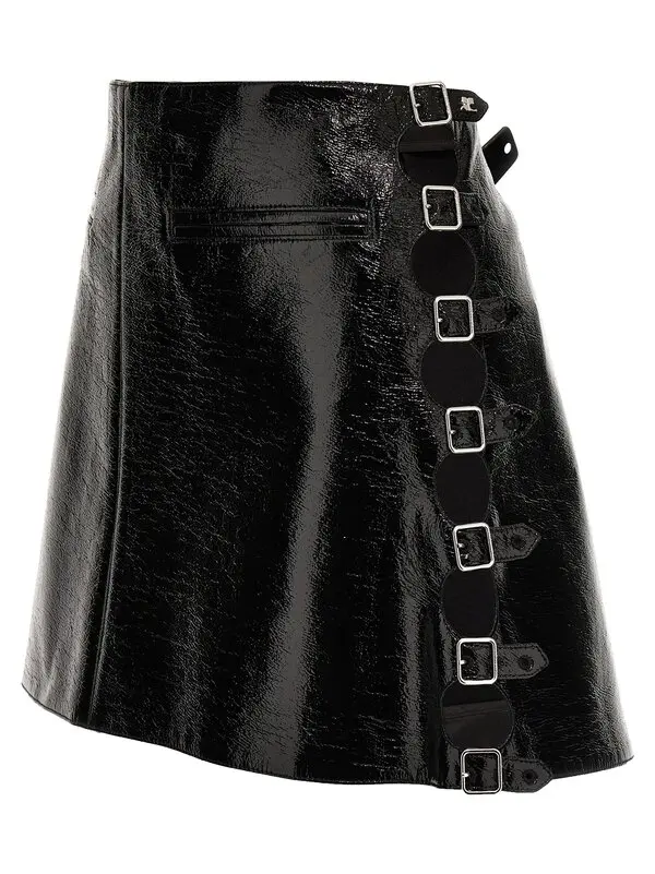 COURREGES Vinyl Mini Skirt With Buckled Hip Straps