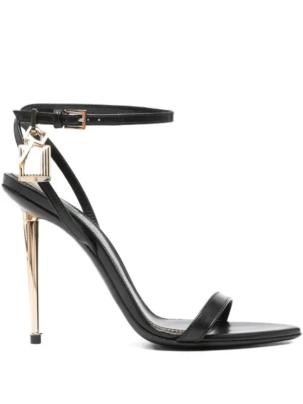 TOM FORD Black Leather Ankle Strap Stiletto Sandals With Metallic Heel - Multicolor