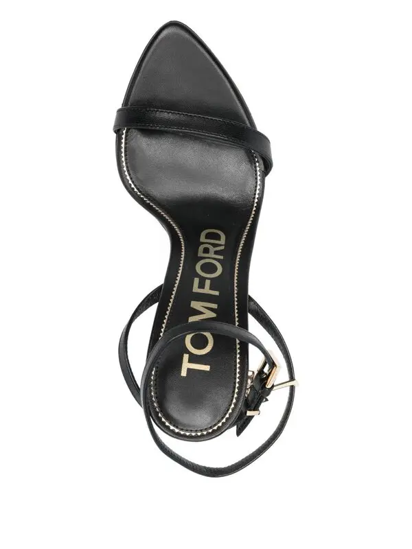 TOM FORD Black Leather Ankle Strap Stiletto Sandals With Metallic Heel - Multicolor