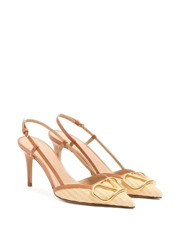 Valentino Garavani Vlogo Signature Raffia Slingback Pumps - Multicolor
