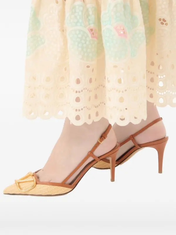 Valentino Garavani Vlogo Signature Raffia Slingback Pumps - Multicolor